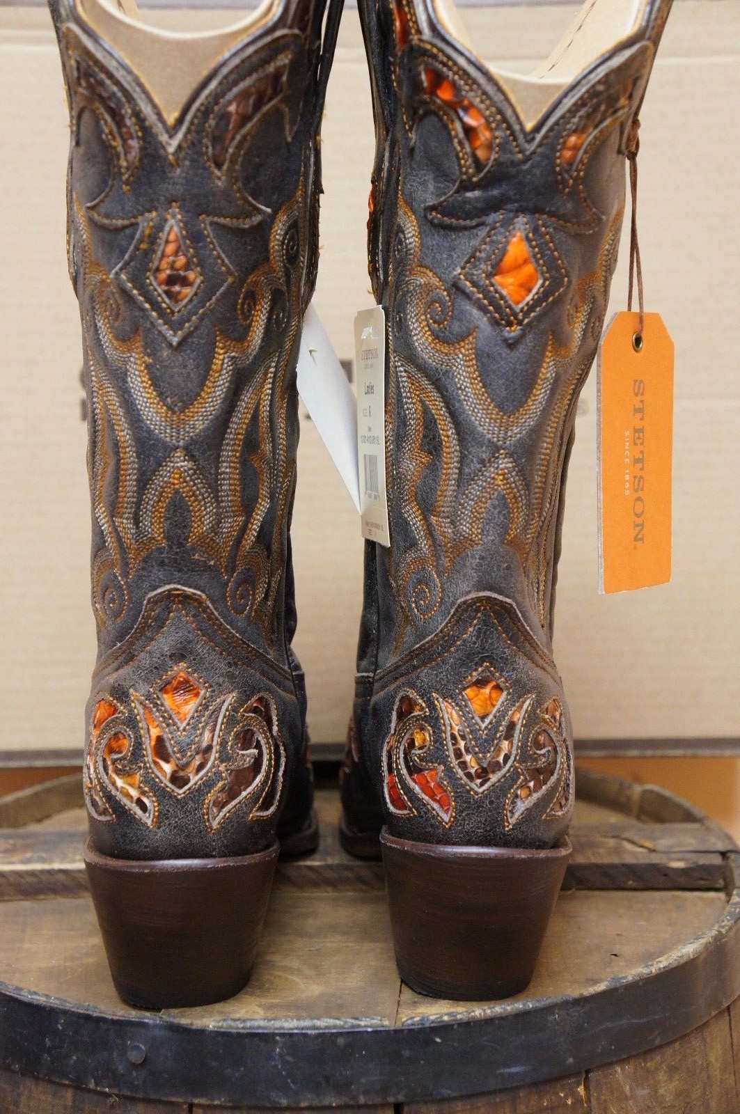 LADIES STETSON DISTRESSED BROWN BOOT WITH PYTHON INLAY! 12-021-6102 ...