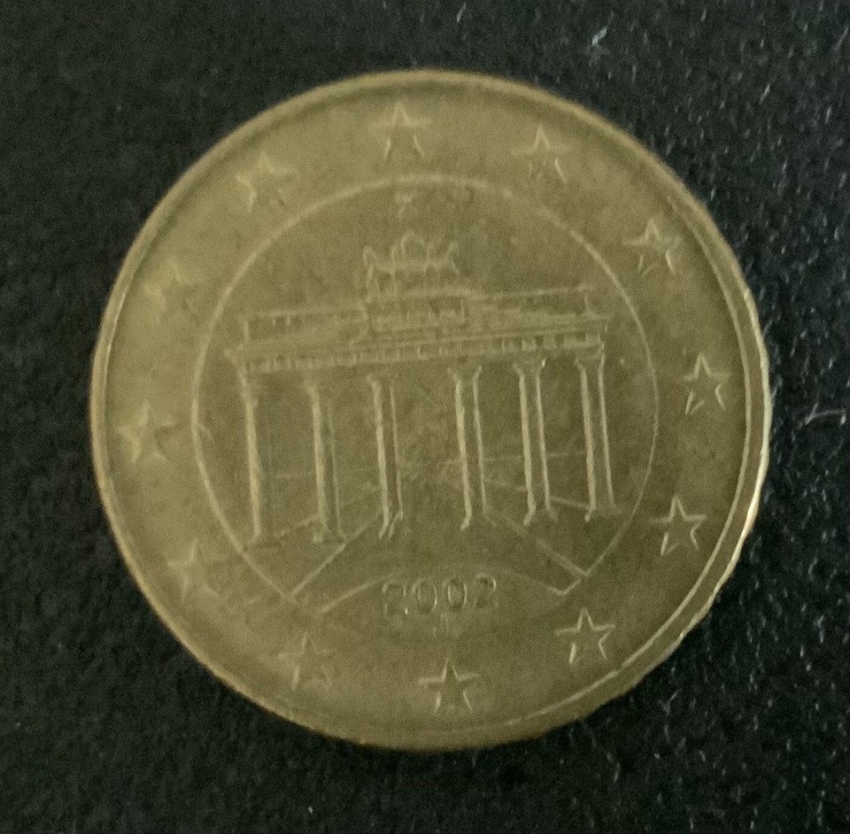 10 CENT EURO COIN "J" 2002 German Germany Foreign Brandenburg Gate ...