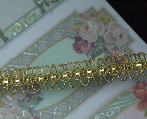 ANTIQUE heavy gold metal braid lace trim loop ribbon-work high metal ...