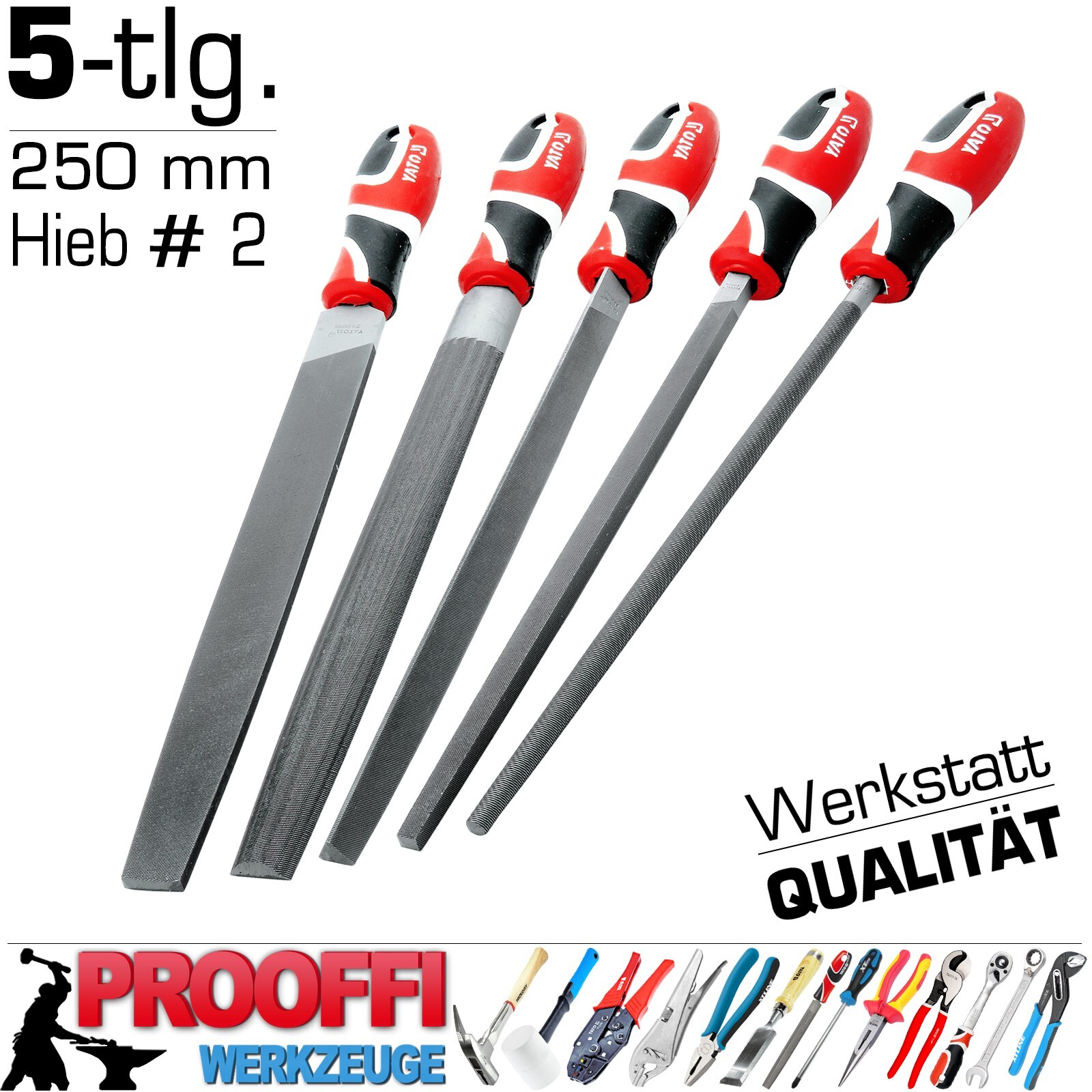 5 x Metallfeile Werkstattfeile Flach Rund Halbrund Kant Feile Hieb # 2 ...