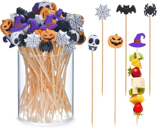 100 Pack Halloween Toothpicks for Appetizers, 4.7 Inch Natural Bamboo ...