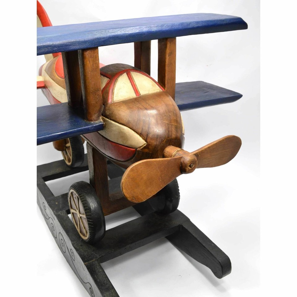 Vintage WOOD ROCKING PLANE TOY Kid-Size AIRPLANE ROCKER Handmade, Japan ...