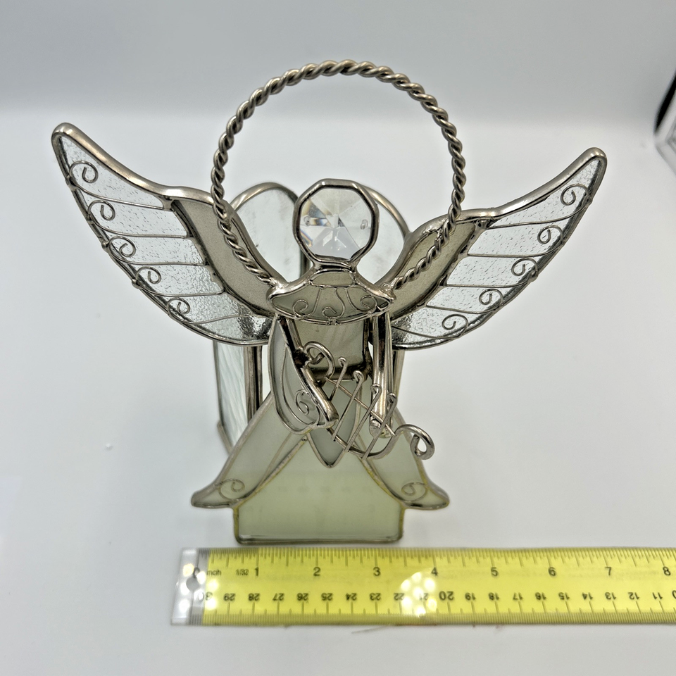 Vintage Clear Glass Stained Glass Angel Holding a Harp, Clear Faceted ...
