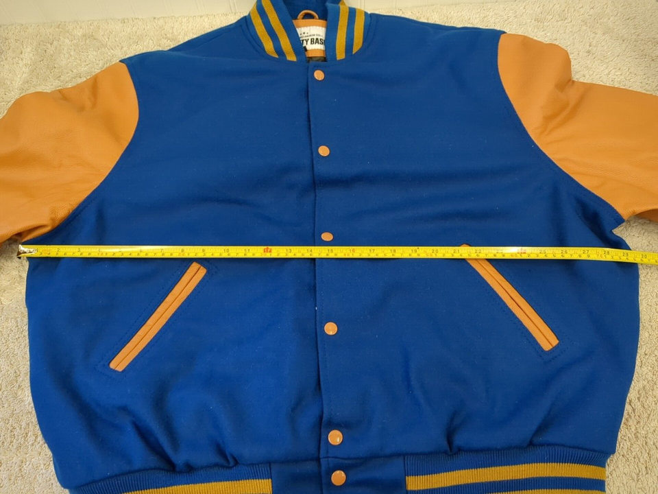 Varsity Base Premium Classic Snap Button Letterman Jacket, Blue/Gold Sz ...