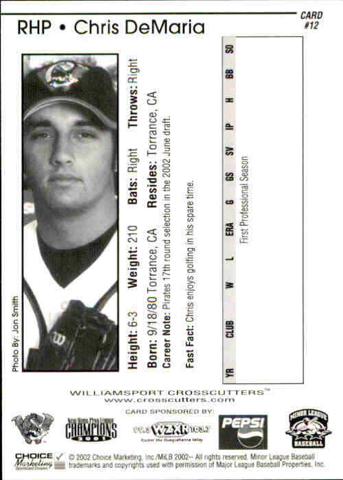 2002 Williamsport Crosscutters Choice #12 Chris DeMaria Torrance ...