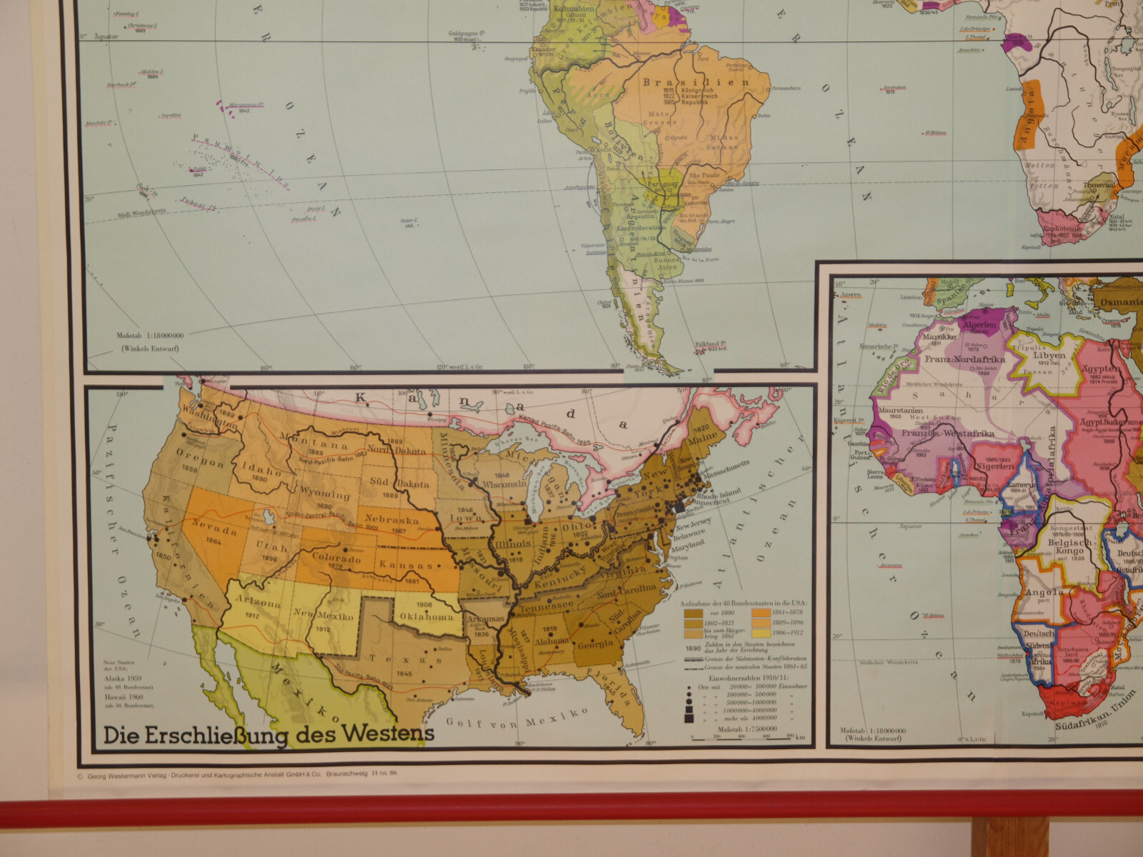 Schulwandkarte schöne alte Weltkarte 1783-1914 202x133cm vintage world ...