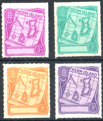 GB Herm Island 1958 QEII Map Definitives 2nd Issue set of 4 mint stamps ...