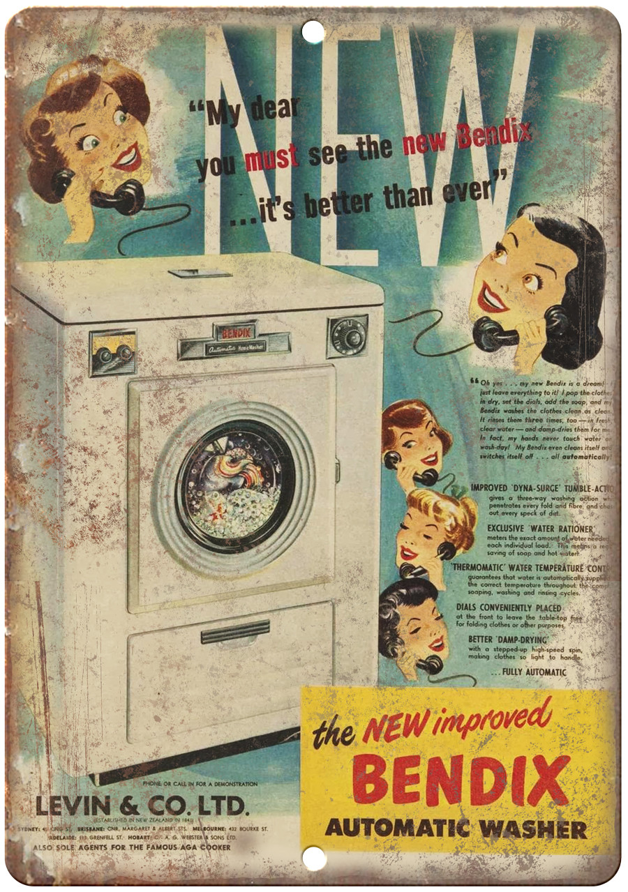 Bendix Automatic Washer Levin & Co 12" x 9" Reproduction Metal Sign ...