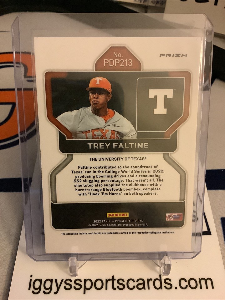 Trey Faltine SILVER PRIZM 2022 Panini Prizm Draft Picks Baseball Texas ...