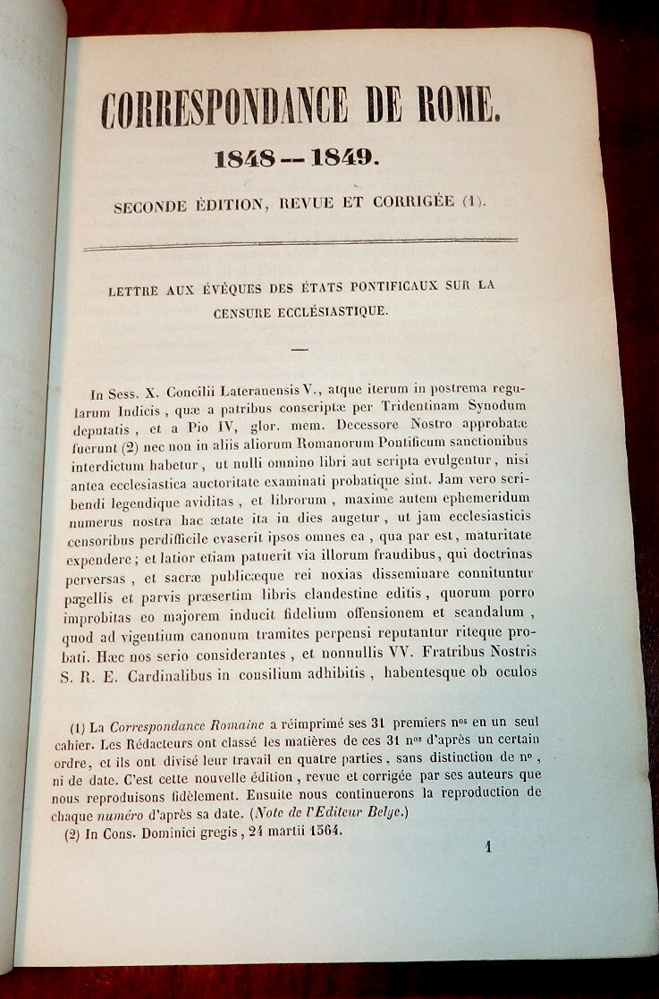 Correspondance de Rome, Letters from Rome. 1848-52 3V. Vatican Papal ...