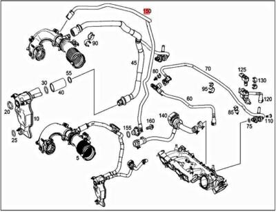 Genuine MERCEDES Between intake manifold and crankcase Vent line ...