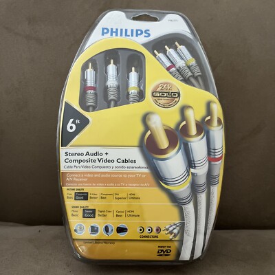 Philips Stereo Audio+Composite Video Cable 6 ft. NEW! 24K Gold Plated ...