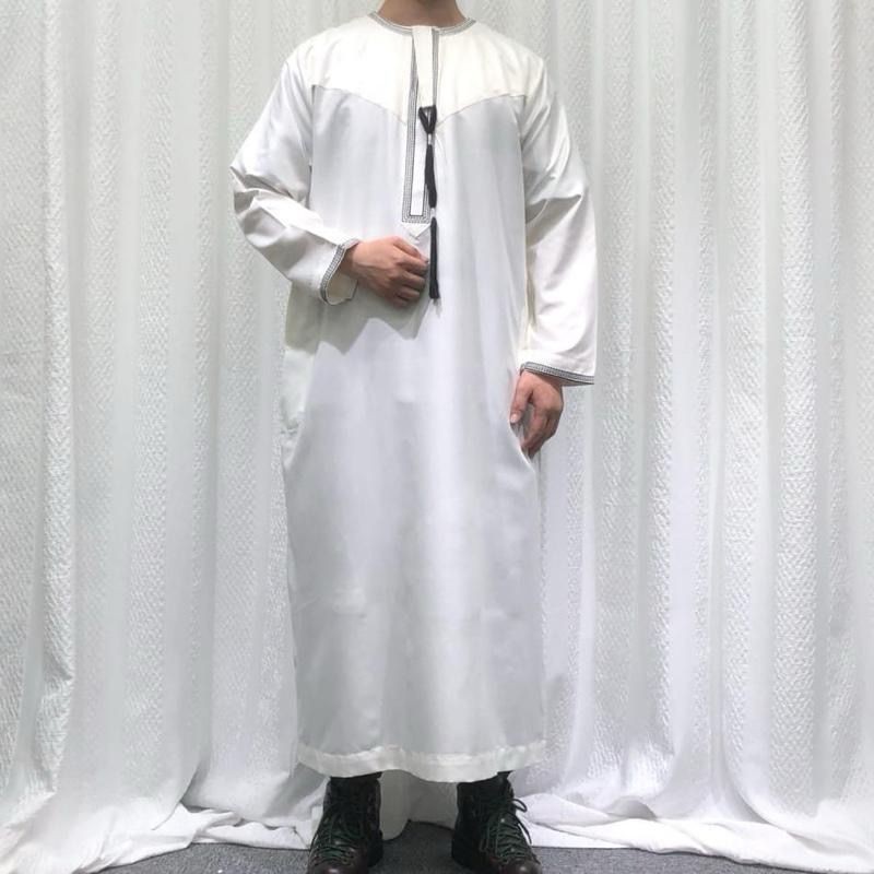 White 56 Muslim Dishdasha Long Robe Embroidered Jubba Thoub Thobe UK ...