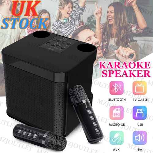 Karaoke Machine AUX Bluetooth Speaker With 2 Wireless Microphones for ...