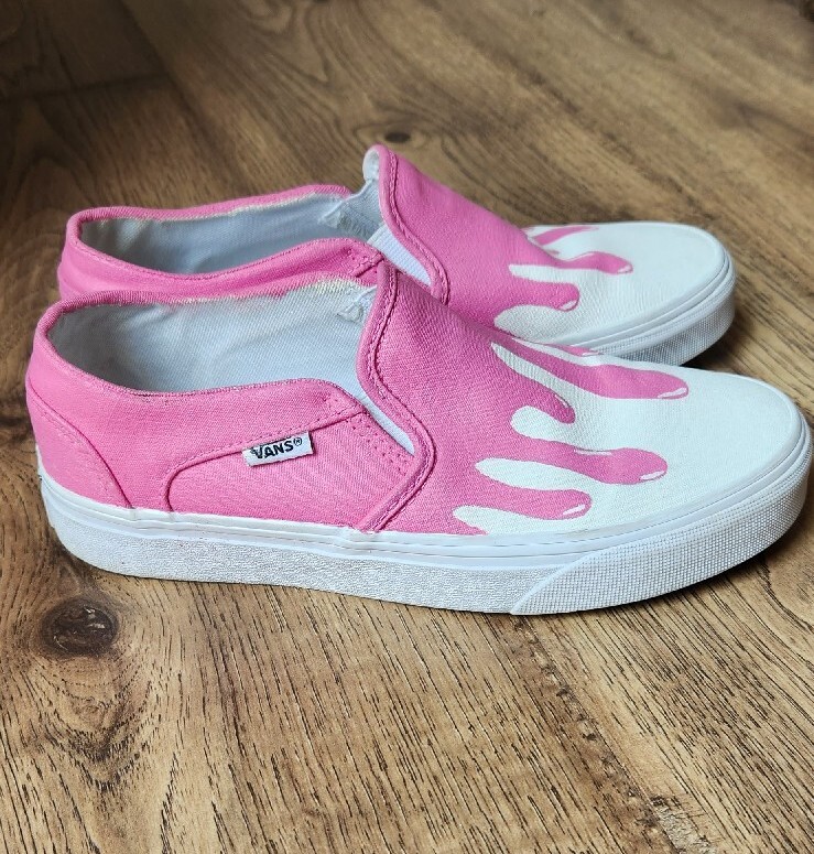 RARE Custom Vans Off the Wall Pink Drip Slip On Skate… - Gem