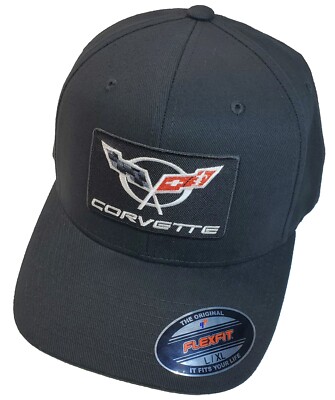 Corvette C5 Patch Flexfit 6377 Brushed Twill Hat / Black L/XL 7 1/8 ...