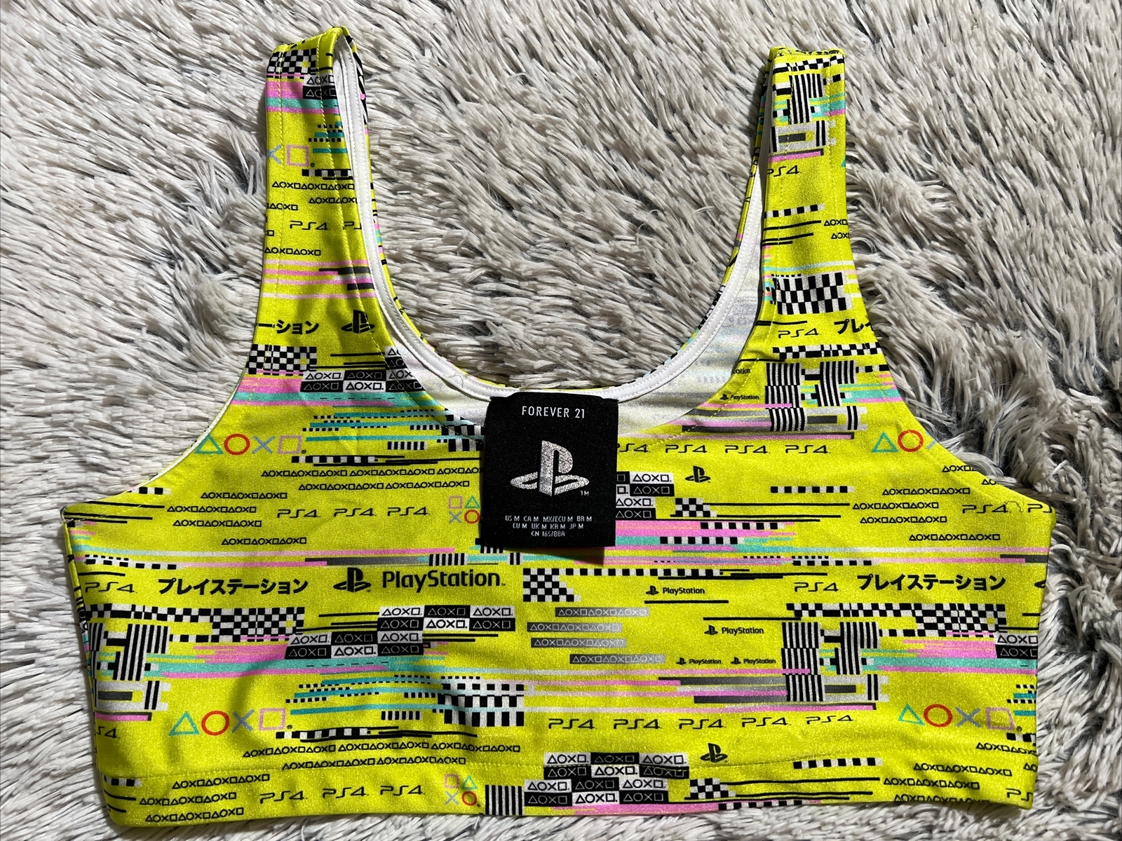 FOREVER 21 Yellow PlayStation PS4 Logo Multicolor Crop Top Bra Size ...