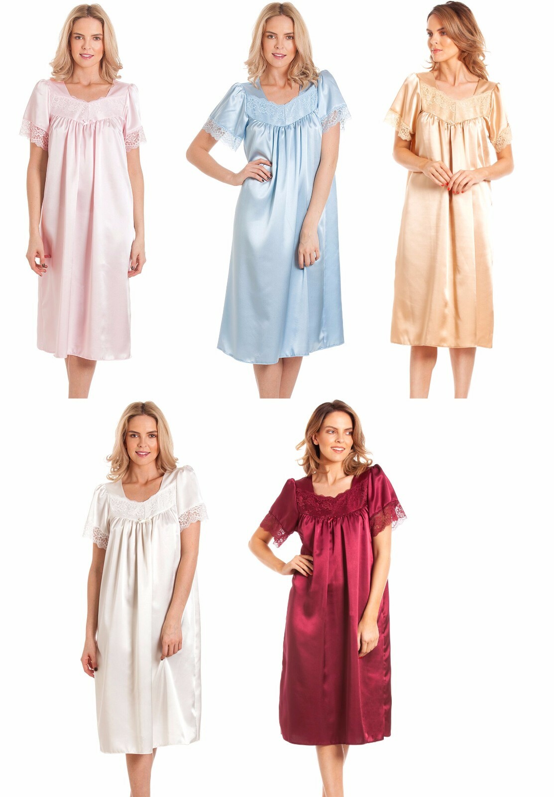 Ladies Womens Satin/Lace Short Sleeve Nightdress Nightie in 3 Colour's ...