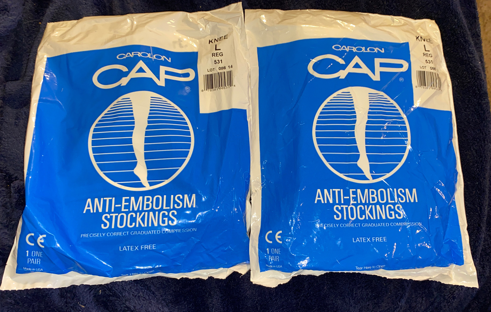 2 CAROLON CAP ANTI-EMBOLISM STOCKINGS L Knee High NO LATEX White ...