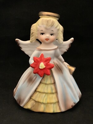 Vintage Inarco December Birthday Angel With Poinsettia And Bell. Japan ...
