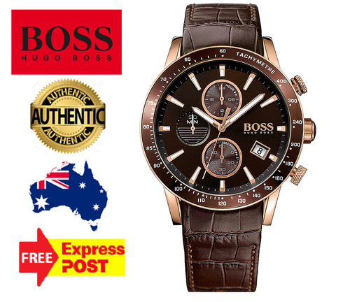 NEW HUGO BOSS RAFALE HB1513392 BROWN/ROSE GOLD/BROWN LEATHER QUARTZ ...