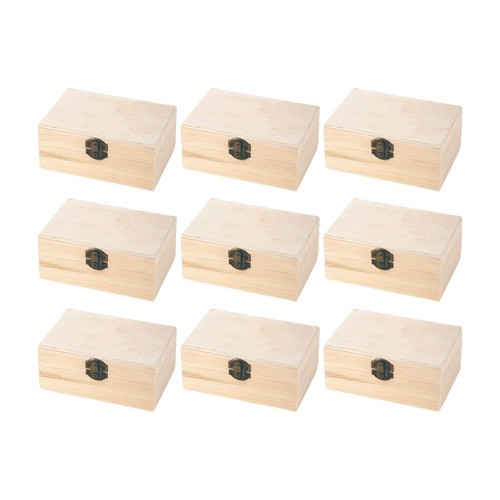12pcs Vintage Wooden Pine Rectangle Storage Box with Hinged Lid and ...