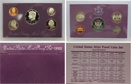 1993 Proof set CN-Clad Kennedy Half dollar Washington - (OGP) 5 coins (B3) | eBay