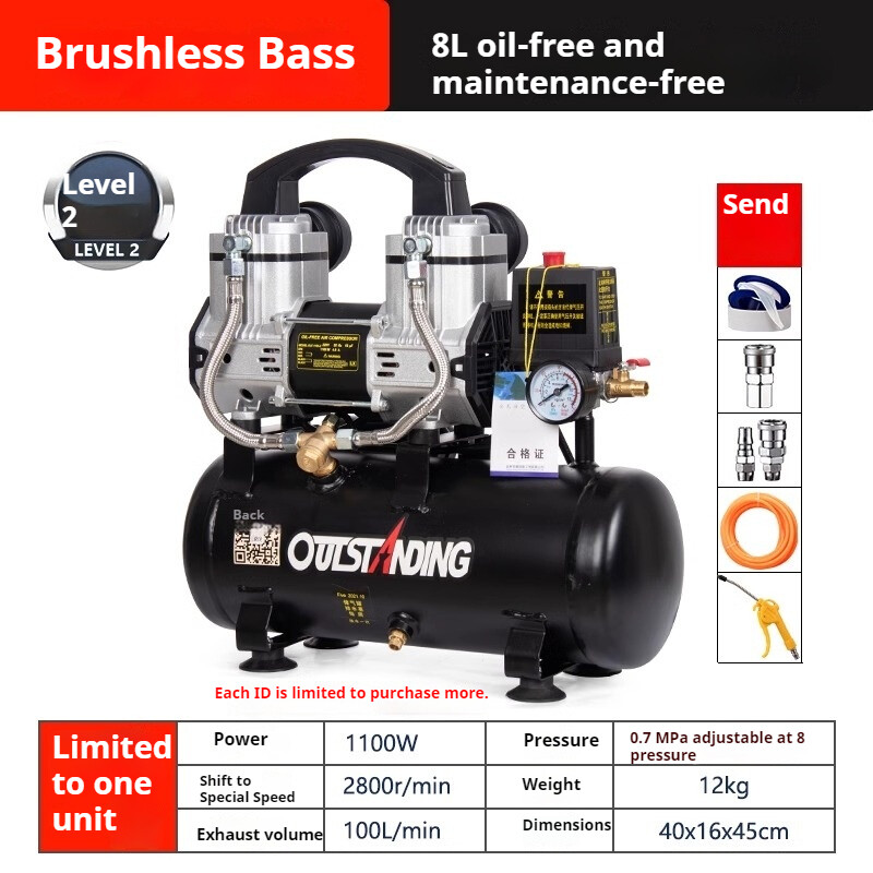 Small Air Compressor 6L Oil-free Silent High Pressure Industrial Air ...