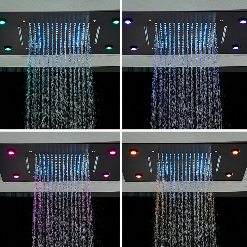 LED Rainfall Large Shower Head High Pressure Ceiling Mounted Overhead ...