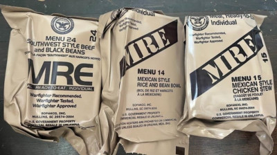 3 MRE Meal Military 24 14 15 SW Beef Black Beans Rice Bowl Mexican ...