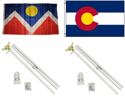 3x5 City of Denver & State of Colorado Flag & 2 White Pole Kit Sets 3 ...