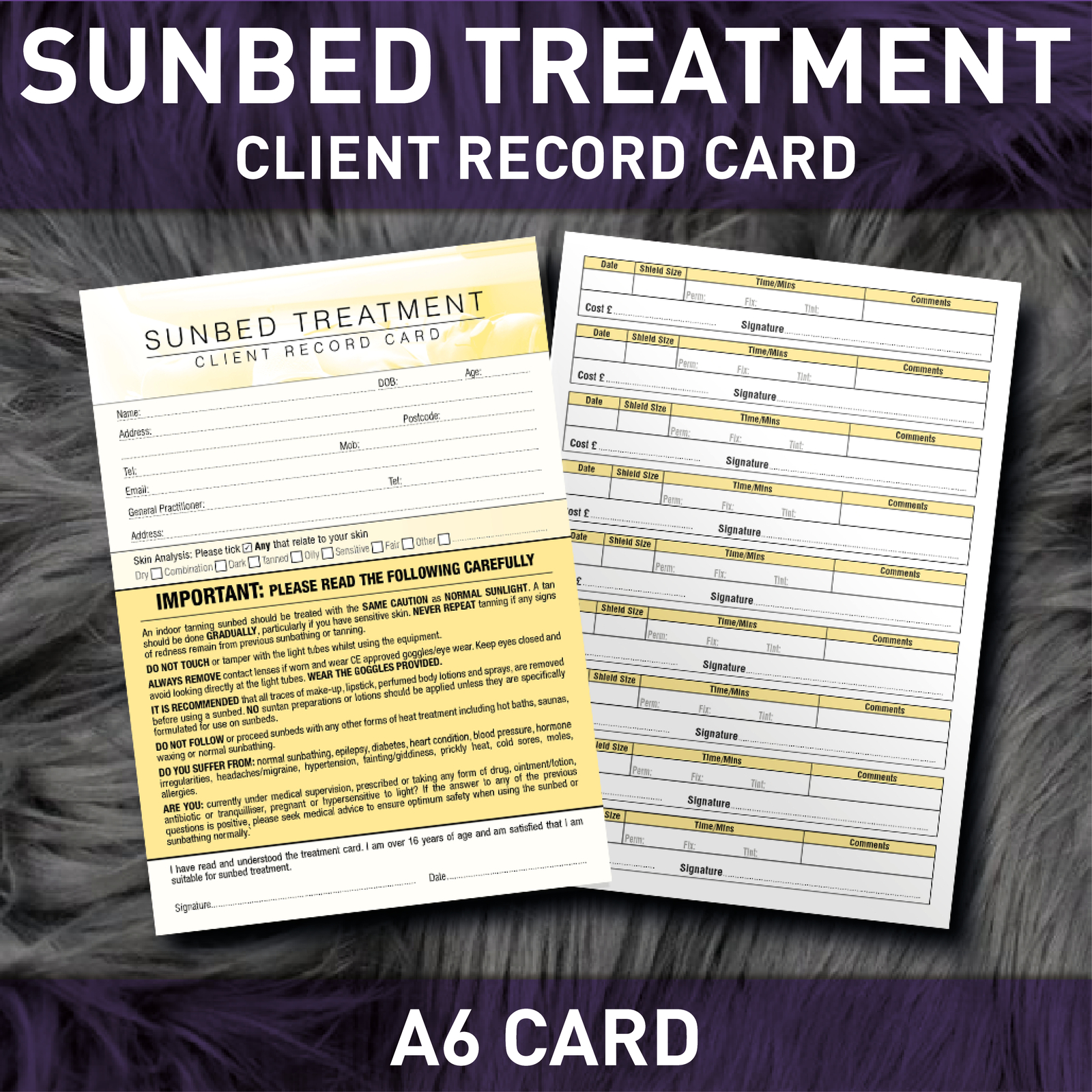 Pack of Client customer record Cards for Sunbed Tanning Salons gyms 18 ...