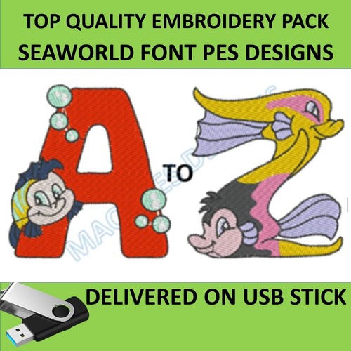 Seaworld Alphabet Font PES designs 30 Machine Embroidery files on USB ...