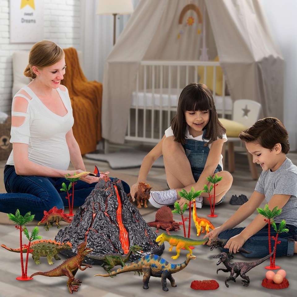 TOYSXYIN Large Volcano Set with 9 Realistic Dinosaur Action Figures for ...