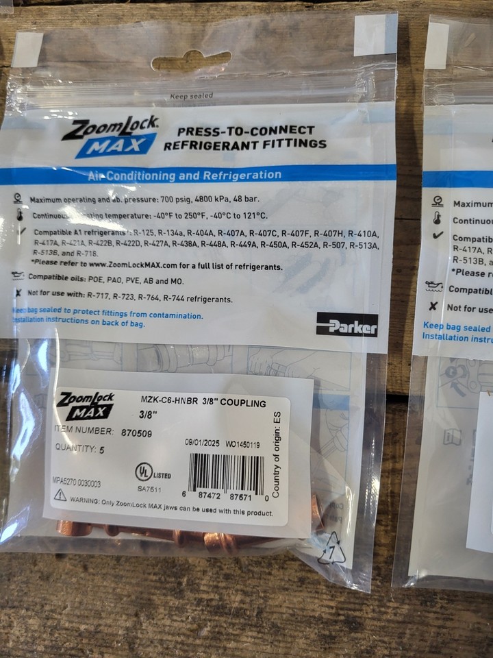 Zoomlock Max Press To Connect 6 Bags Of Fittings Brand New Sealed | eBay