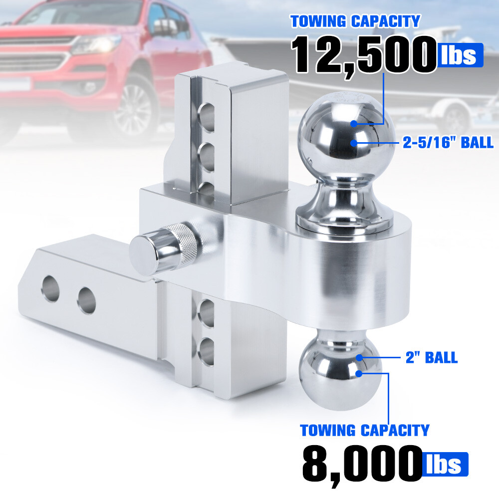ALUMINUM DUAL BALL 6" DROP ADJUSTABLE TRAILER TOW/TOWING HITCH FOR 2 ...