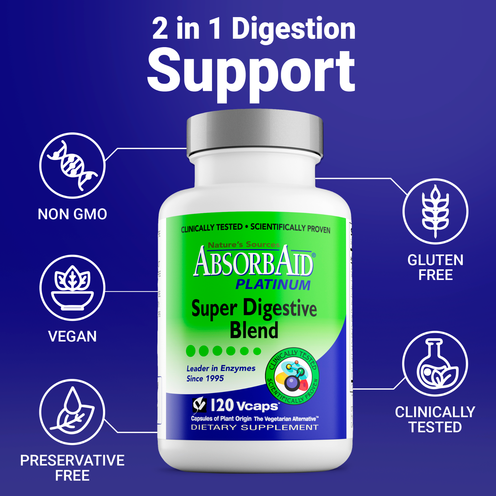 AbsorbAid PLATINUM 120 Digestive Enzyme/Probiotics - Complete Digestive ...