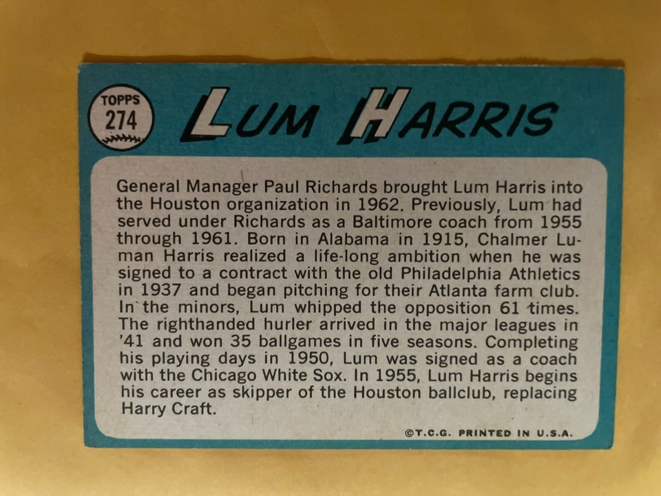 1965 TOPPS # 274 LUM HARRIS | eBay