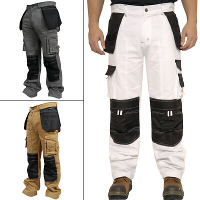 Mens Cargo Combat Work Pants Knee Pads Pockets Heavy Duty Utility ...