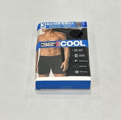 32 Degrees Cool Men's 3-Pack Comfort Mesh Boxer Brief, Black, Size L ...