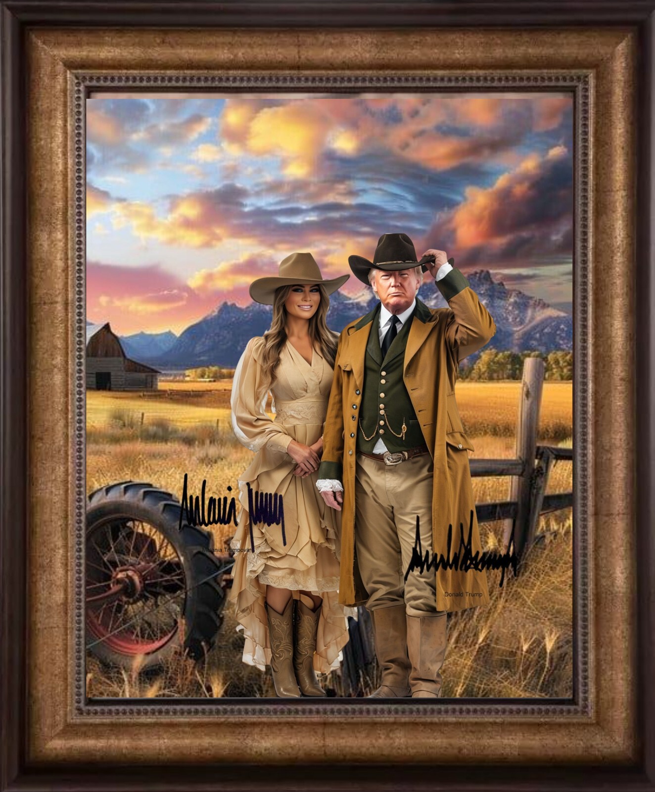 Wall Art of Donald Trump and Melania Trump western Art, Signed by the ...