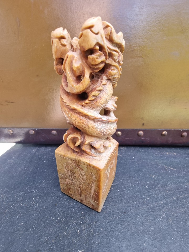Vintage collectors piece rare Chinese Hand Carved Soapstone Dragon Seal ...