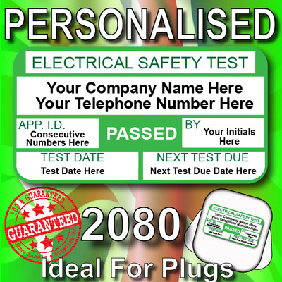 PAT Test Labels Stickers Ideal For Plug Tops 2080 Labels Personalised ...