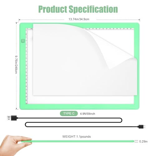 Light Board, Artist Ultra-Thin Drawing LED Tracing Light Box, A4 Green ...