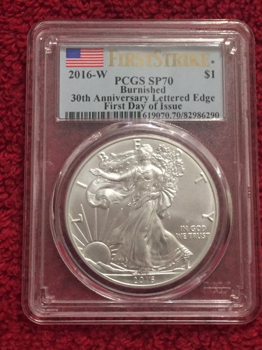 2016-W $1 Burnished Silver Eagle PCGS SP70 First Strike ~ Lettered Edge ...