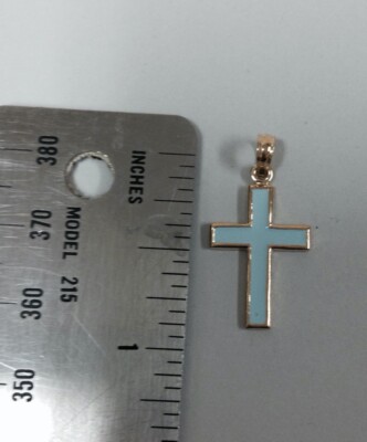 14K YELLOW GOLD ENAMEL LIGHT BLUE CROSS PENDANT "NEW" | eBay