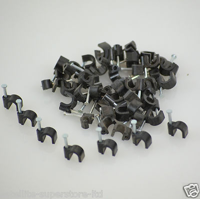 100 x 7mm Round Cable Clips Satellite & Aerial Coax Electrical Clip for ...