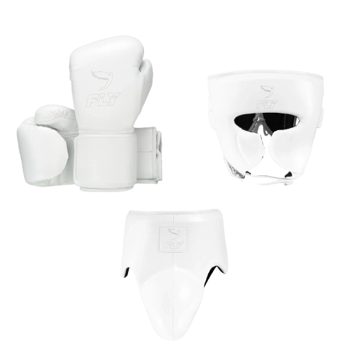 FLY Pro Sparring Gloves Set with Groin guard & Headguard in Cowhide ...
