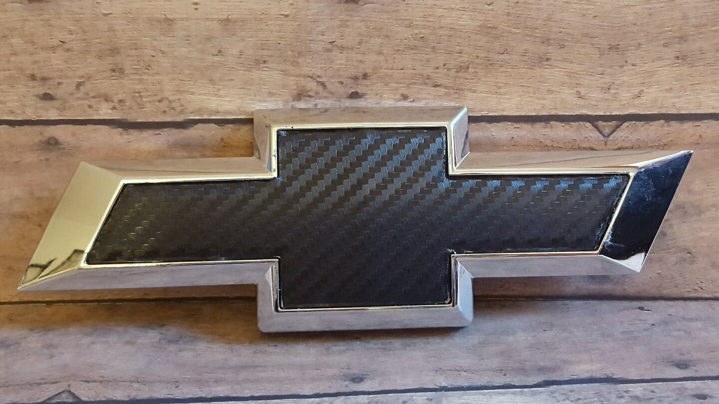 Black Carbon fiber Vinyl Sheets-2- U-Cut Decal-Overlay for Chevy Bowtie ...