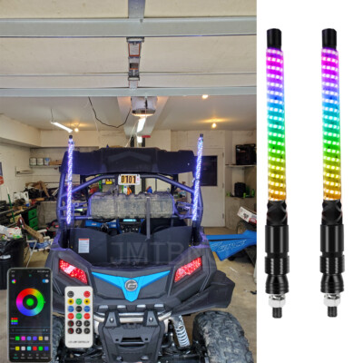 2x 1ft COB LED Lighted Antenna Whip RGB Bluetooth for ATV UTV RZR Off ...